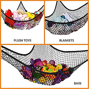 KOHUIJOO Stuffed Animal Hammock,Toy Hammock Net, Jumbo Toy Storage Net 83" Wall Sling Corner Extra Large Kids Children Mesh Toy Net Organizer (Black, 83 Inch)