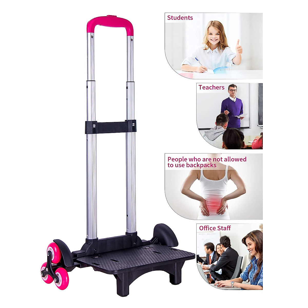 PROTAURI Backpack Trolley with 6 Wheels can Climb Stair, Foldable Rolling Luggage Cart, Adults/Student/Kid's Roller Attachment for School Bags/Backpacks