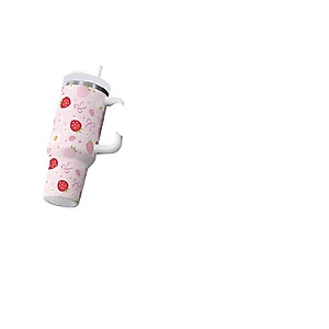 YNNALE 30 oz Tumbler with Straw & Handle - 2 in 1 Lids Leak Proof Tumblers - Large Insulated Stainless Steel Cup - BPA-Free Water Bottle Travel Metal Mug for Women Man,Bow Floral Cute Pink Strawberry