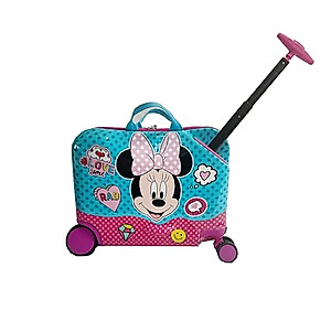 Disney Minnie Mouse Ride on Suitcase for Kids, 18'' Suitcase with Seat for Kids, Cute Lightweight Kids Travel Suitcase Trolley