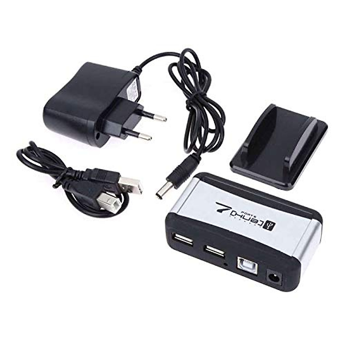 Lysee Cable Winder - EU Plug External Hub 7 USB 2.0 Ports with Multi-Socket Power Supply Slot for Notebook Pc - (Color: Black)