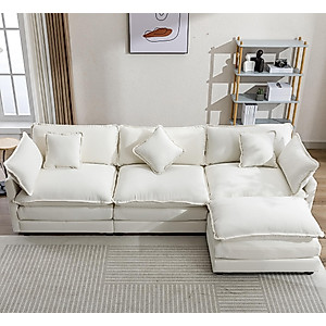 JURMALYN 111.4" Chenille Sectional Sofa Couch Comfy Cloud Sofa Couch L-Shape Upholstered Sofa with Ottoman & Pillows for Living Room Apartment Office, Beige