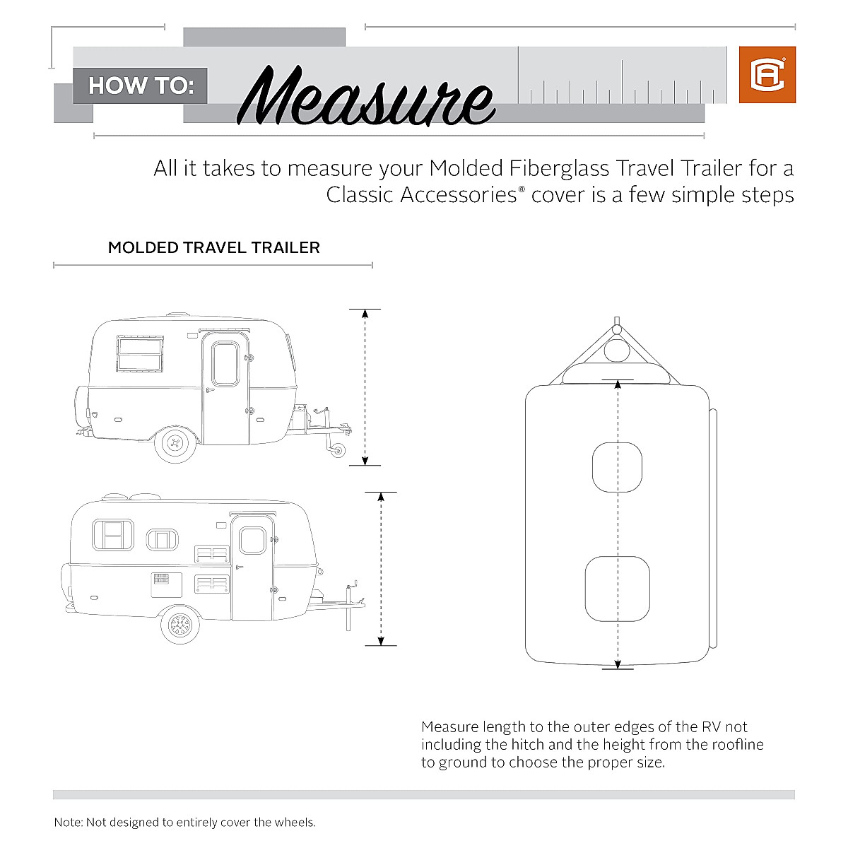 Classic Accessories Over Drive PolyPRO 3 Molded Fiberglass Travel Trailer Cover, Fits 11' - 13' Trailers, Camper RV Cover, Customizable Fit, All Season Protection for Motorhome, Grey/White