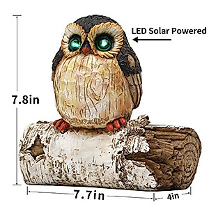 LINSBO Tree Hugger Statues Fake Owl Garden Decor, Polyresin Outdoor Whimsical Tree Sculpture Peeker Yard Art with Solar LED Eyes Lights