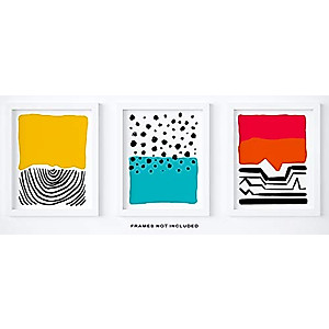 Modern Abstract Wall Art - Set of 3-11x14" UNFRAMED Prints - Geometric Contemporary Wall Decor - Scandinavian, Nordic, Mid Century Modern Decor - Yellow, Teal, Red, Orange Wall Prints