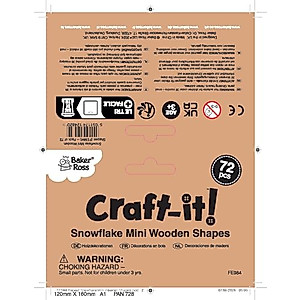 Baker Ross FE984 Snowflake Mini Wooden Shapes - Pack of 72, Embellishments for Crafting, Craft Supplies for Children, Ideal for Kids Arts and Craft Projects