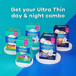 Always Ultra Thin Pads for Women, Size 1 Regular Absorbency Without Wings Unscented, 44 Count x 3 Packs (132 Count total)