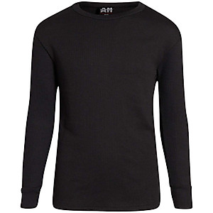 Arctic Hero Boys' Thermal Underwear - 4 Piece Waffle Knit Top and Long John Set (Size: 2-18), Size 8-10, Black/Ecru