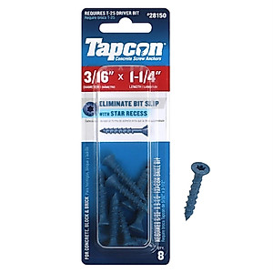 Tapcon 28150 3/16x1-1/4 Blue Star Drive Bugle Head Concrete Anchors 8/Box