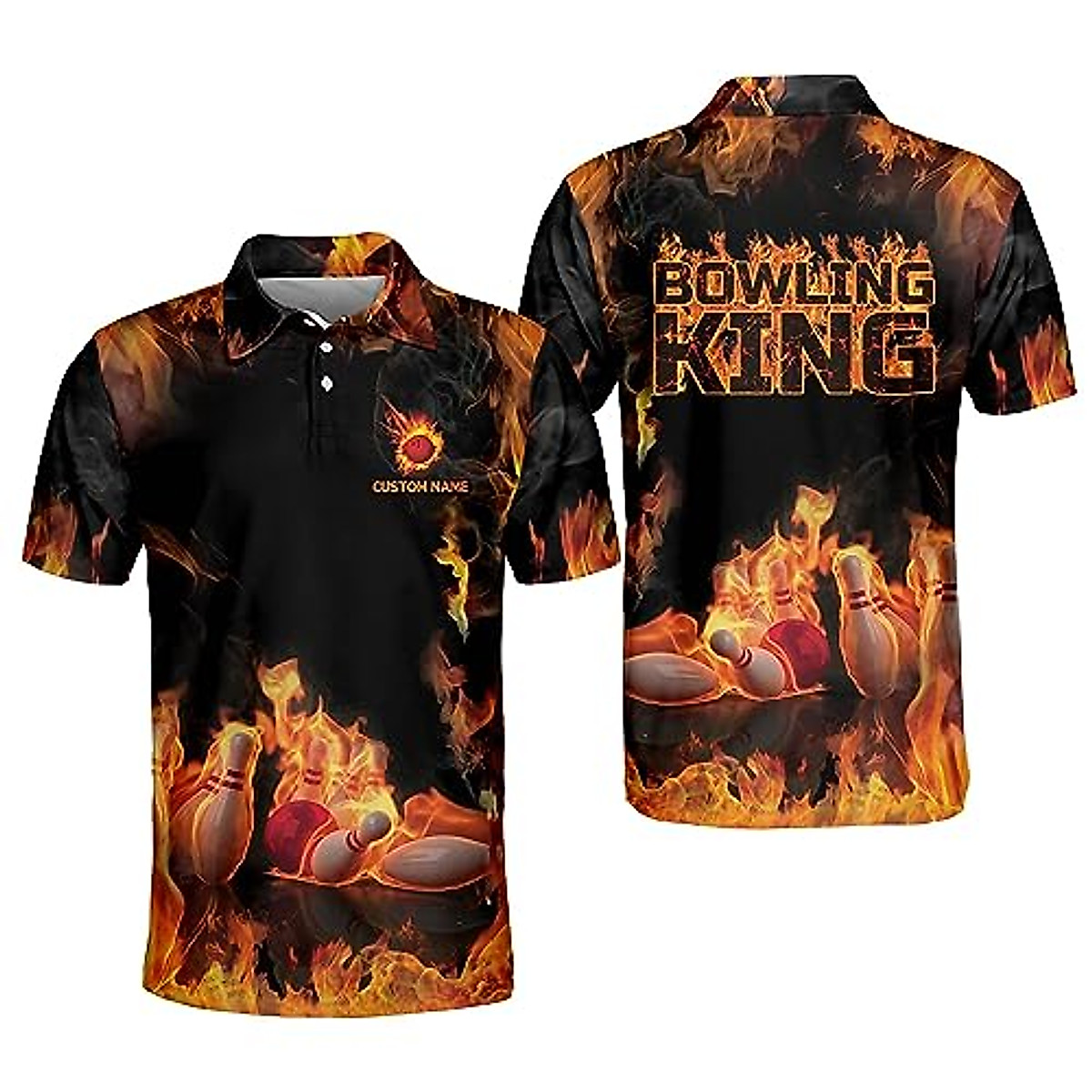 Personalized Bowling Shirts for Men, Bowling Shirts, Custom Bowling King Flame Bowling Shirts Funny, Bowling Mens Polo Shirts Short Sleeve, Bowling Shirts for Women, Bowling Gifts