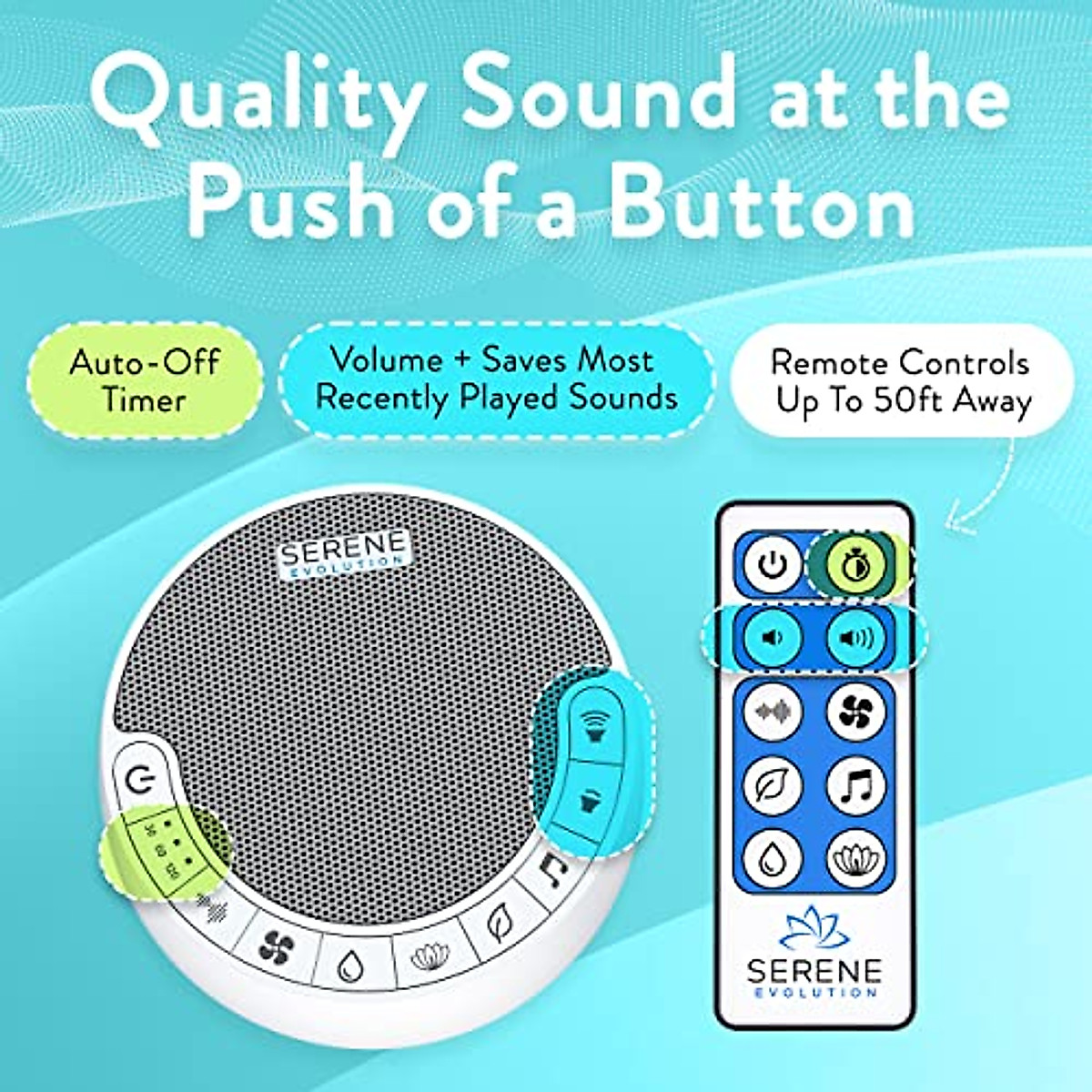 Serene Evolution White Noise Machine for Adults Sleeping & Baby - White Noise Machine for Office Privacy & Noise Canceling - Ocean Sound Machine for Sleeping - Includes Fan, Ocean, Rain, Nature Sounds