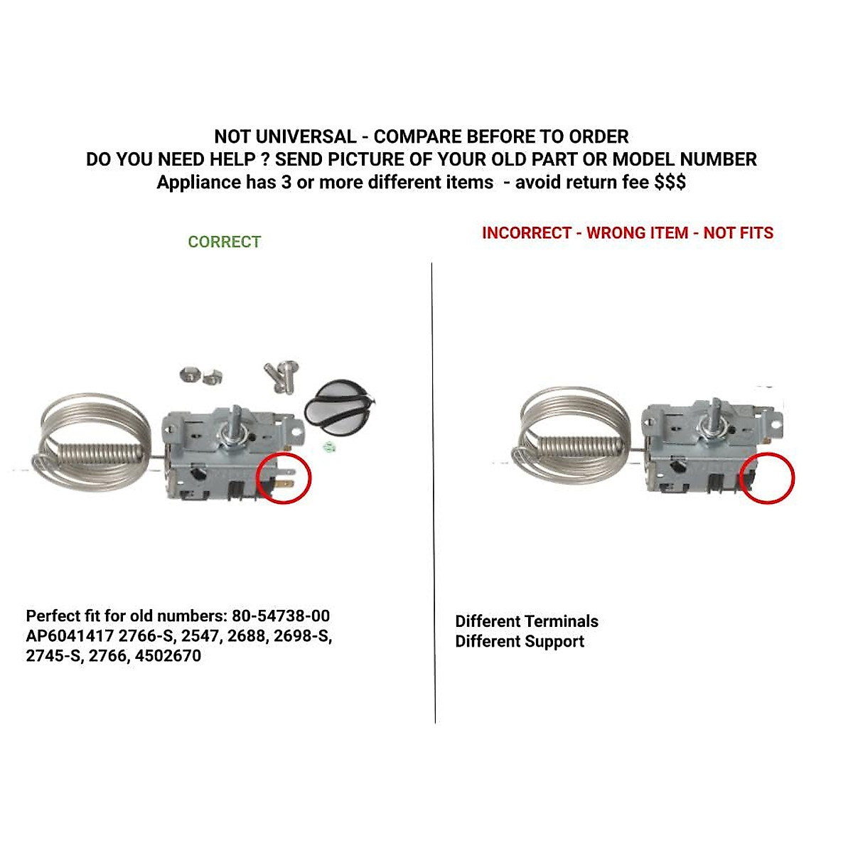 GLOB PRO SOLUTIONS 80-54738-00 CKD2527 Refrigerator Control Temperature 4" ½ Length Approx. Replacement for and Compatible with U-Line Heavy Duty