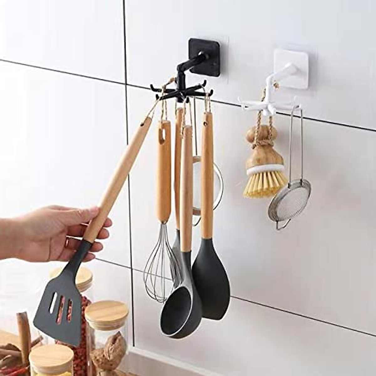 Kitchen Utensil Hanger,360 Degrees Rotated Rack With 6 Hooks, Kitchen Hooks For Organizer Accessories,2 Pack