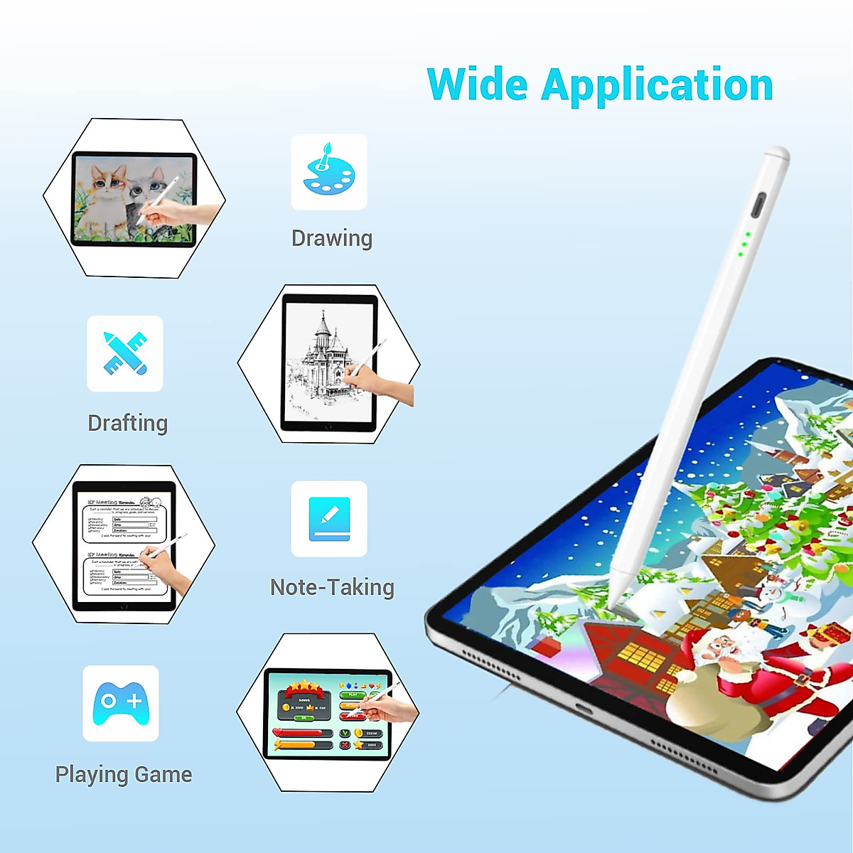 Stylus Pen for Apple Ipad Pencil - Ipad Pen for iPad 10th 9th Generation Palm Rejection with Apple Pen 2018-2024 Ipad 9th 8th 6th 7th Gen Mini 6th 5th Ipad Air 3/4/5 Gen iPad Pro 11-12.9 inch White