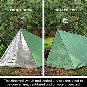 Wild Must:LYN Extra Large 3 Person Reusable Survival Emergency Shelter Tent, Reflective Waterproof Fireproof Lightweight Bugout, with Paracord✚Stake✚Zipper for Camping,First Aid,Hiking&Bushcraft