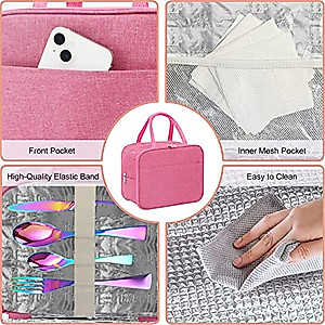 Kincown Insulated Lunch Bag Reusable Cooler Tote for Work, Picnic, Lunch Containers Keeps Food Fresh for Hours, Lunch Tote Lunch Bag with Aluminum Foil for Women & Men-Pink