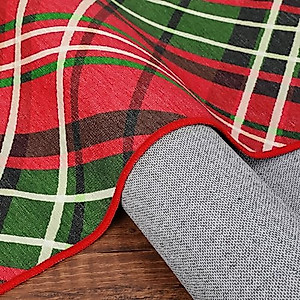 CAREMEE Plaid Merry Christmas Area Rug 6' x 4' Red Indoor Non-Slip Washable Retro Christmas Home Decor Living Room Bedroom Fireplace Children's Play Area Entryway Gift