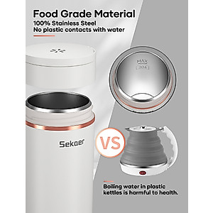 Sekaer Travel Portable Electric Kettle, Small Tea Kettle Coffee Mini Hot Water Boiler, 400mL & 304 Stainless Steel, with 4 Variable Presets and Auto Shut-Off SKE-840W