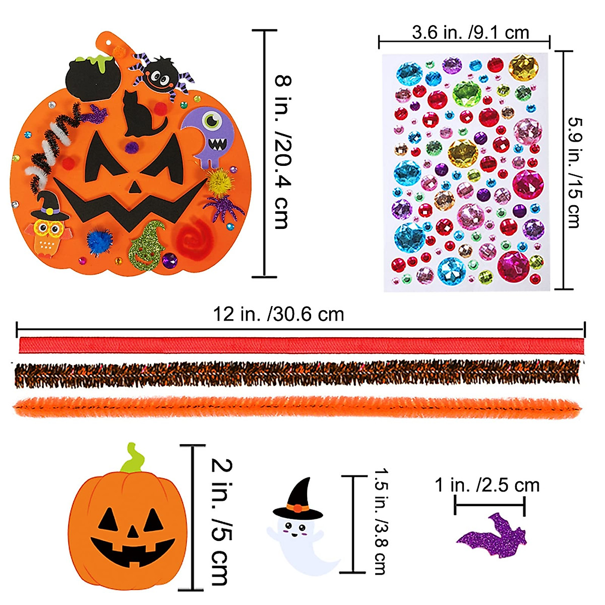 Winlyn 30 Kits Fall Halloween Pumpkin Decorations DIY Pumpkin Craft Kits Foam Pumpkin Shapes with Halloween Stickers Jack-O'-Lantern Face Stickers for Kids Gift Favors Art Project Classroom Activity