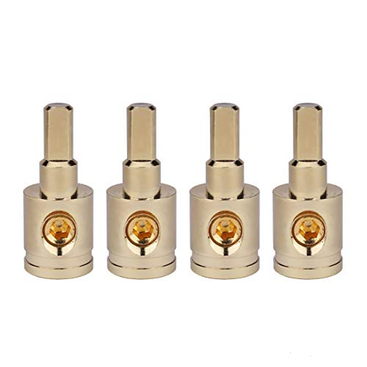Amp Input Reducer 4pcs 1/0 Gauge to 4 Gauge Wire Reducer Power/Ground Input Reducer Adapter Brass with Gold Plated