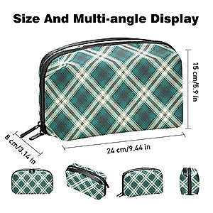 Travel Cord Organizer, Tech Organizer, Electronics Organizer, Cable Organizer Bag, Green Lattice Plaid Grid Check