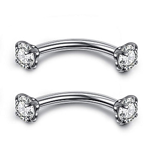 PiercingJ 2-5PCS 16G 3/8" (10MM) Stainless Steel Cubic Zirconia Gem(3MM) Internally Thread Curved Barbell Eyebrow Piercing Jewelry