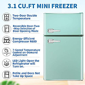LHRIVER 3.2 Cubic Feet Compact Refrigerator with Freezer,Adjustable Mechanical Thermostat, Energy Saving, Compact Beverage Refrigerator with LED Use for Dorm, Apartment