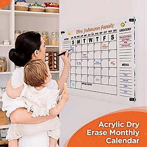 Loiion Large Acrylic Calendar, Personalized Dry Erase Board, Family Calendar 2023 Calendar Reusable Monthly Weekly To Do List, Office, Glass, Custom Calendar Housewarming Gift 22.8”x15.8“