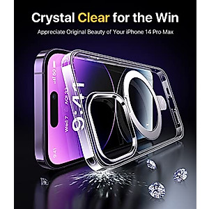 andobil for iPhone 14 Pro Max Clear Case with Magnetic Ring [Compatible with MagSafe] [Military Grade Protection] Invisible Strong Magnet Stand, EasyRelax Kickstand Case, (Non-rotatable), Clear