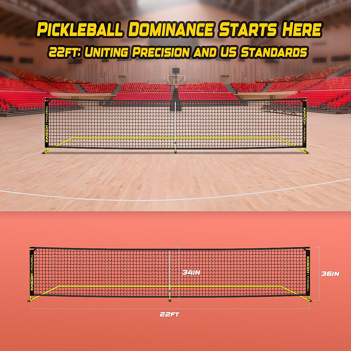 KASCEN Pickleball Net - Portable PickleballNnet for Driveway,Regulation Boulder Badminton net only Indoor Outdoor Sport,22FT Included Carry Bag Black
