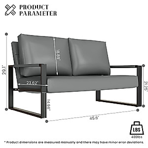 DKLGG Mid-Century Loveseats Sofa Couch, Faux Solid Leather Loveseat Sofa, Upholstered Faux Leather Couch 2-Seat Metal Armchair, Lounge Accent Chair for Living Room, Small Space, Studio, Apartment