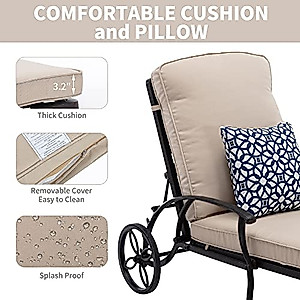 HOMEFUN Chaise Lounge Outdoor Chair with Beige Cushions, Aluminum Pool Side Sun Lounges with Wheels Adjustable Reclining, Patio Furniture Set, Pack of 2(Antique Bronze)