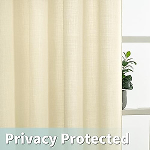 LAMIT Linen Curtains 84 Inches Long for Bedroom, Grommet Top Thick Light Filtering Drapes Privacy Semi Sheer Panels for Farmhouse/Living Room, 2 Panels Set, 52 x 84 Inch, Cream Beige