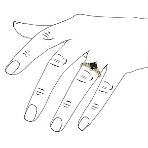 Princess Cut & Round Cut Black Diamond & Cubic Zirconia 14k Yellow Gold Platted 925 Sterling Silver Engagement Ring for Women (5.5)