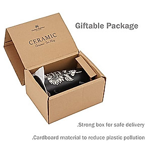 Taimei Teatime Ceramic Tea Mug with Infuser and Lid, 15.5 oz Tea Infuser Mug with Large Strainer for Steeping Loose Leaf Tea, Women Man Office Home Gift, Black