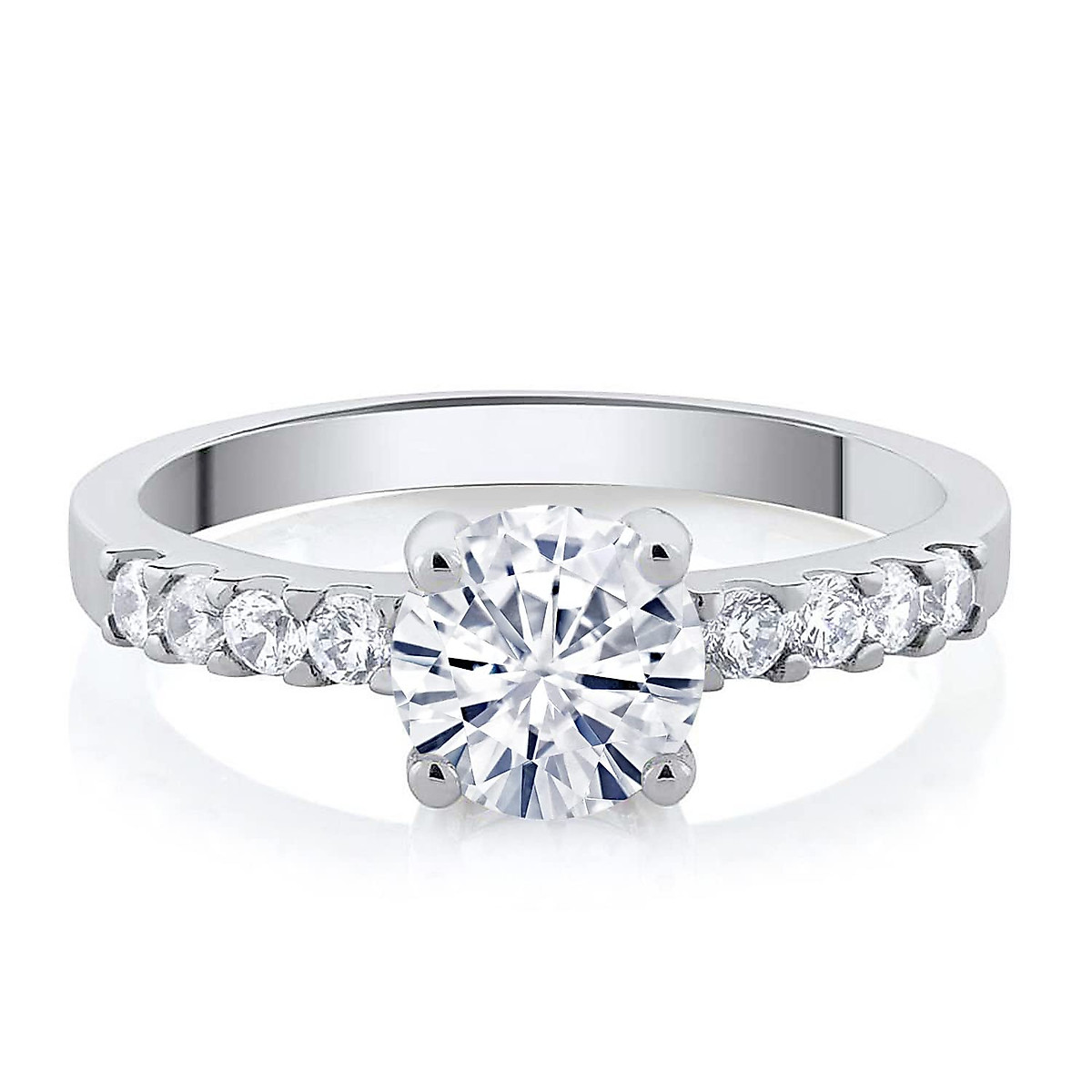 Gem Stone King White Moissanite Wedding Engagement Anniversary Promise Ring (1.04 Cttw, Round 6MM, Available In Size 5, 6, 7, 8, 9)