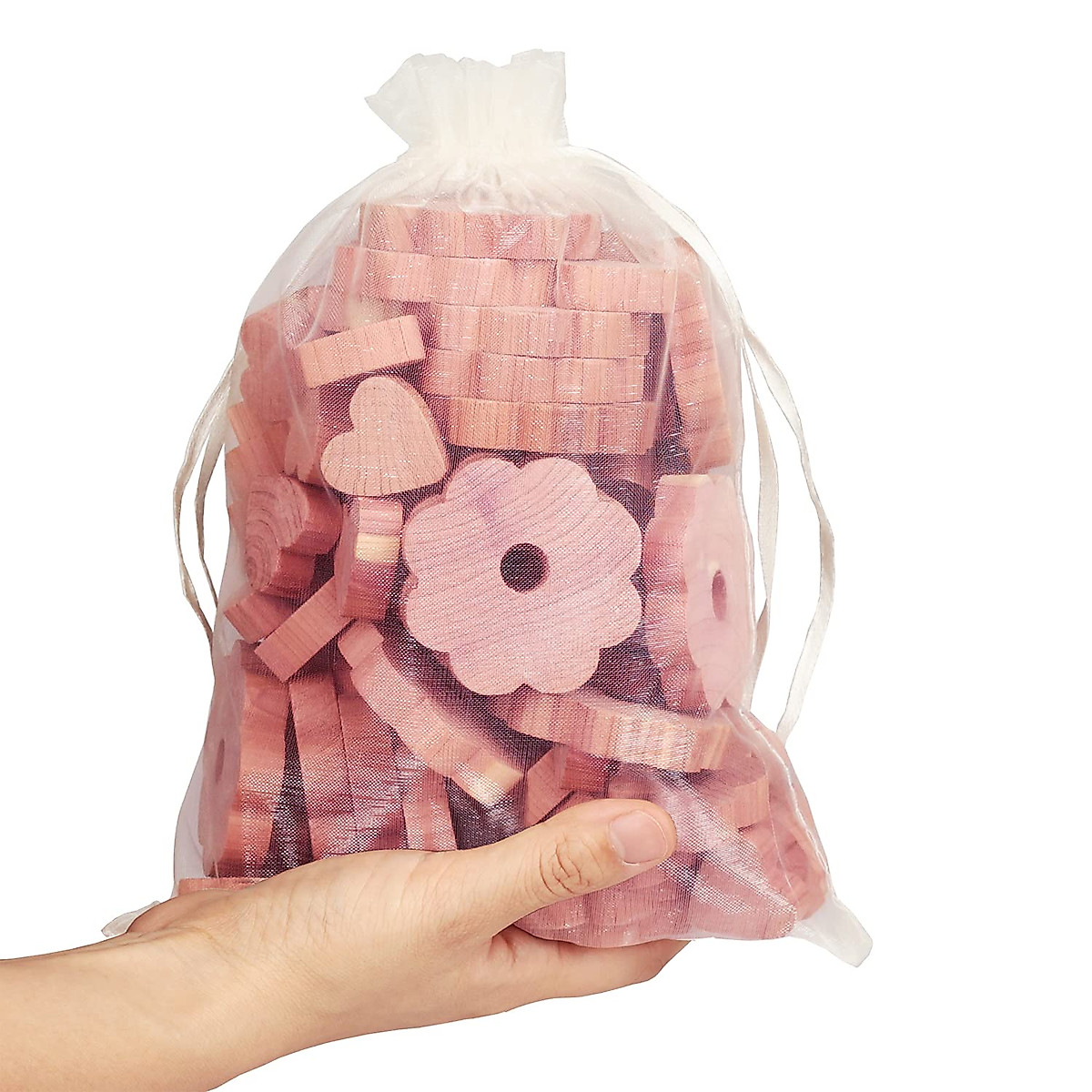 Valued 50 Pk Cedar Blocks for Clothes Storage, Closet Freshener for Clothes Hangers Wardrobe Closet – Cedar Hangers - Cedar Flower Heart Shape Rings