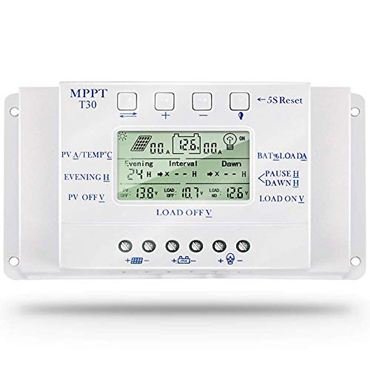 MPPT T-30 Solar Charge Controller 12V 24V for Max 48V Input with LCD Display,Compatible MPPT Charge Controller PWM Intelligent/Efficient/Energy Saving