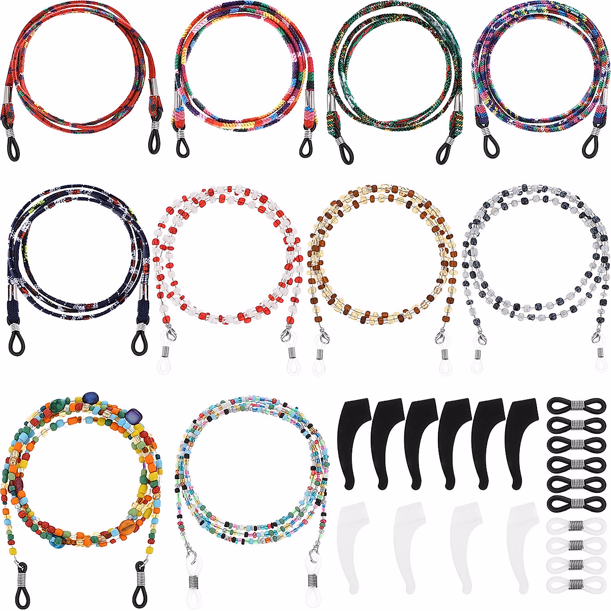 10 Pieces Eyeglass Chains Elegant Eyewear Retainer Beaded Eyeglass Strap Holder with Anti-Skid Ear Hooks and Silicone Eyeglasses Retainers (Classic Style)