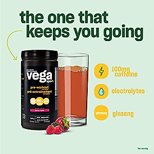 Vega Sport Pre-Workout Energizer Acai Berry (19oz, 30 Servings) - Vegan, Gluten Free, All Natural, Pre Workout Powder, Non GMO