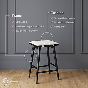 Nathan James Barker Counter Height Wood Barstool with Upholstered Cushion, Backless Island Stool for Kitchen, Black/Cream Boucle, Set of 2