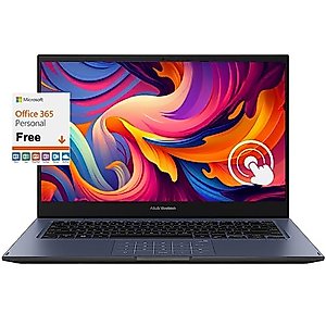 ASUS Newest Thin and Light VivoBook, 14 HD Touchscreen 2-in-1 Laptop, 4GB RAM, 128GB (64G SSD+64G MSD), Intel Celeron Processor, Type-C,HDMI, Microsoft 365 Personal 1-Year, Windows 11 S