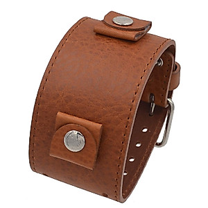 Rev Big Guy Italian Design 22mm Lug Width Wide Oily Cowhide Brown Leather Strap Cuff Watch Band BG-5