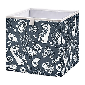 QUGRL Vintage Video Games Storage Bins Organizer Joystick Retro Foldable Clothes Storage Basket Box for Shelves Closet Cabinet Office Dorm Bedroom 15.75 x 10.63 x 6.96 in
