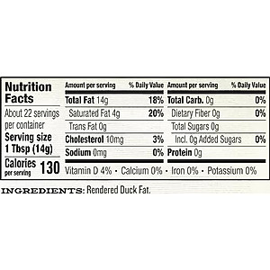 EPIC Rendered Duck Fat, Keto Friendly, Gluten Free, 11 oz Jar