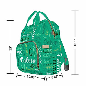 Artsadd Custom Name Diaper Bag with Thermal Pockets, Green Monogram Travel Shoulder Bag Customized Baby Backpack with Name Causal Laptop Handbag for Women New Mom