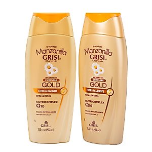 Manzanilla Grisi Gold Extra Lightening Shampoo Cleansing and Extra Lightening with Chamomile Extract and Turmeric Lightens Naturally Soft and Luminous Hair, 2 Pack of 13.5 FL Oz, Bottles, 2 Count
