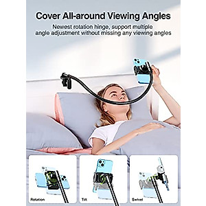elitehood Aluminum Gooseneck Phone Holder for Bed [360° Swivel Tilt Rotation] - Long & Flexible Bed iPhone Holder, Overhead Cell Phone Mount Stand for Desk, Compatible with 4-7’’ Cellphone