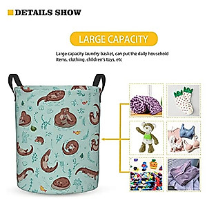 FeHuew Cute Otter in River Pattern Collapsible Laundry Basket with Handle Waterproof Hamper Storage Organizer Large Bins for Dirty Clothes,toys