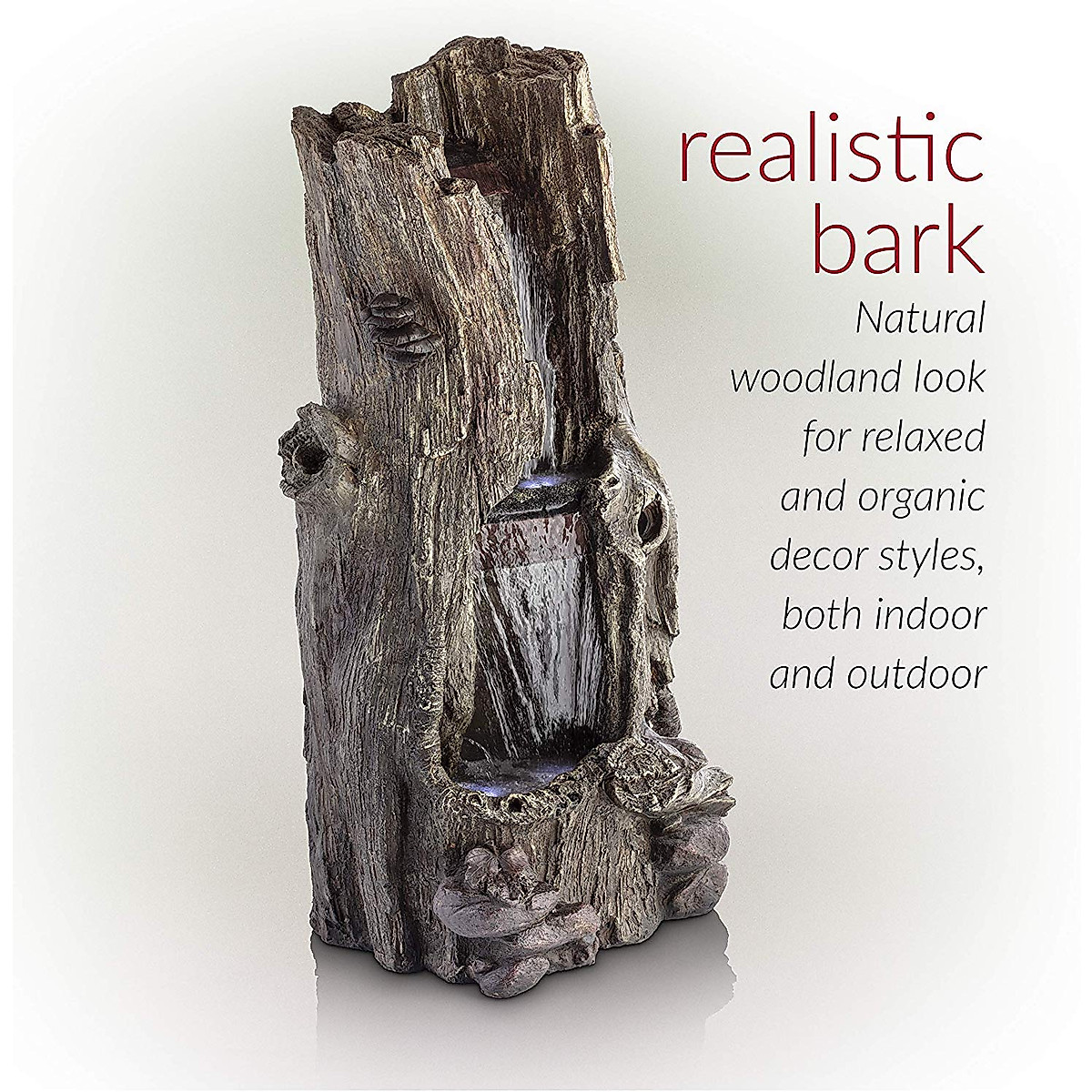 Alpine Corporation WIN258 Water Fountain with LED Lights Outdoor Waterfall for Garden, Patio, Deck, Porch, 18"L x 16"W x 41"H, Gray